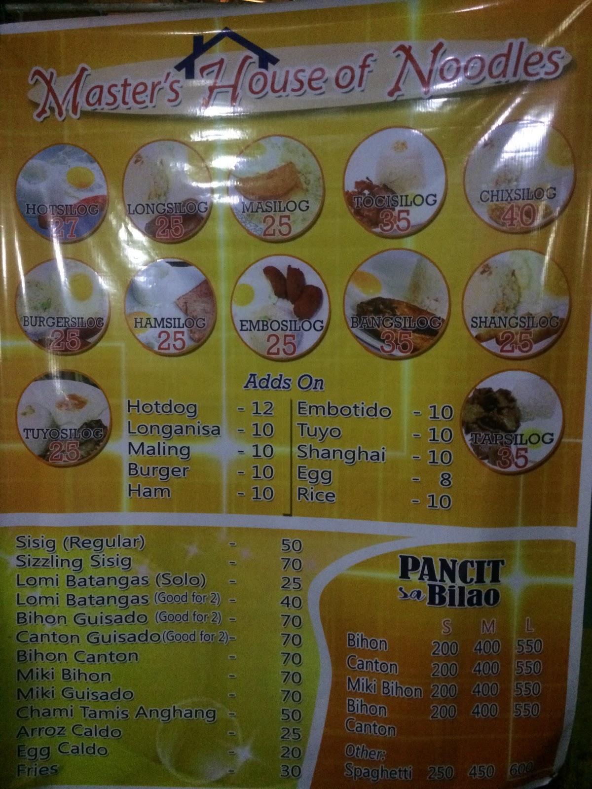 Menu at Master's House Of Noodles restaurant, Gerona