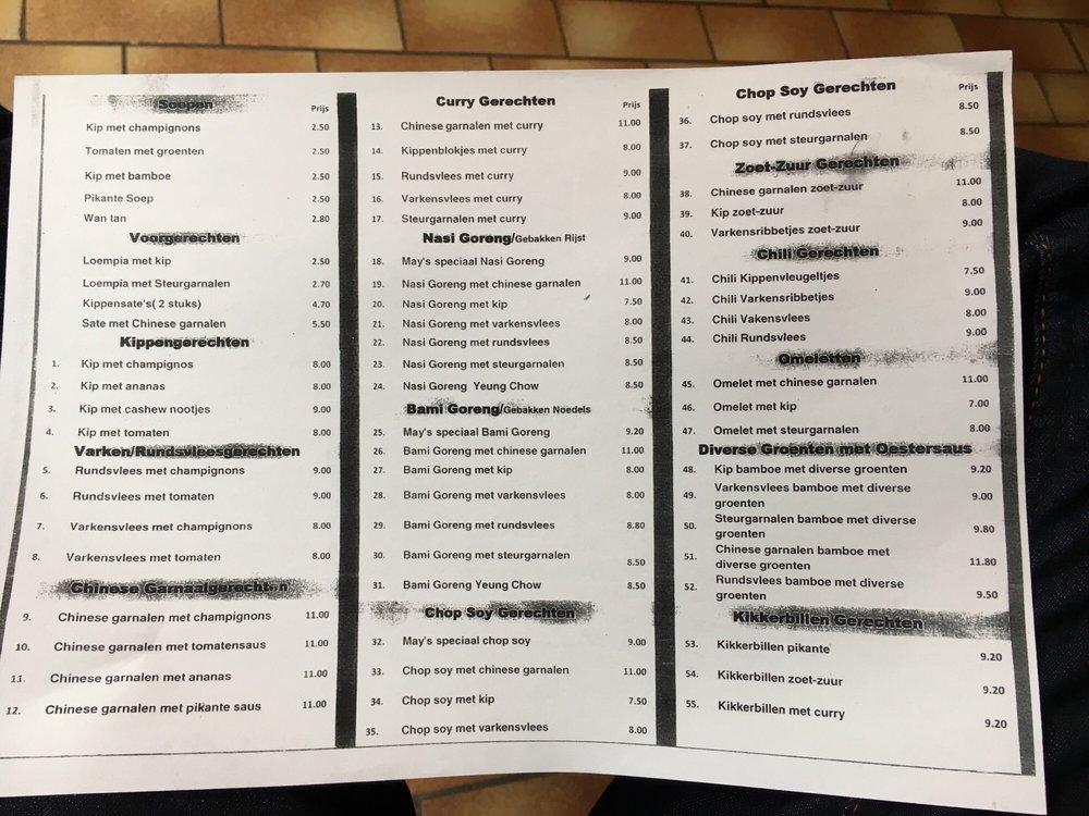 Menu at May's Take Away, Antwerp