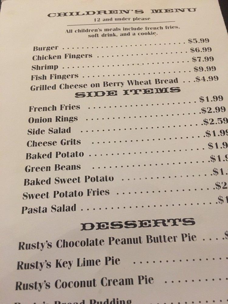 Menu at Rusty's Riverfront Grill restaurant, Vicksburg