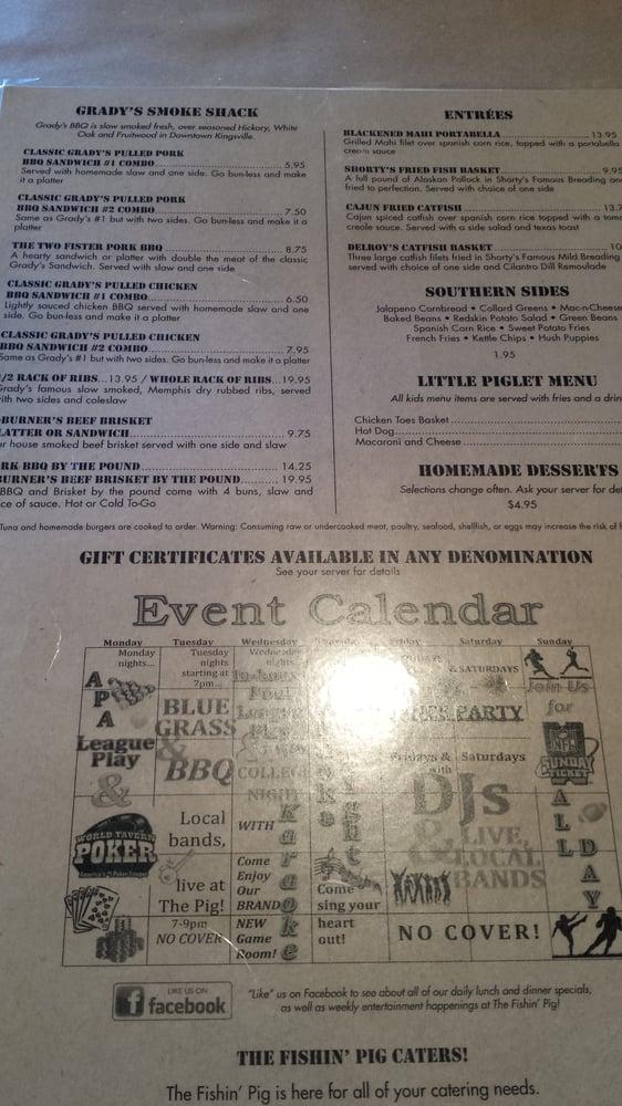 Menu at The Fishin' Pig BBQ, Farmville, S Main St