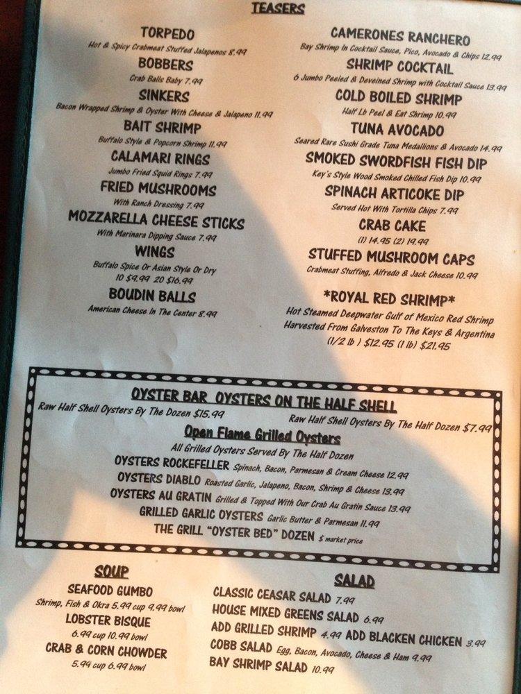 Menu at Topwater Grill restaurant, San Leon