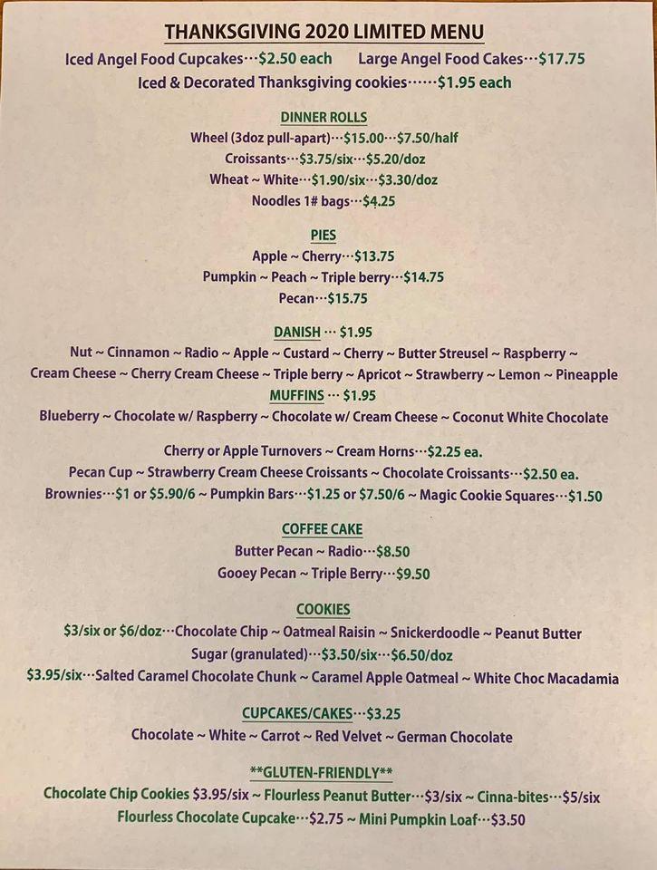 Menu at Underbrinks Bakery, Quincy