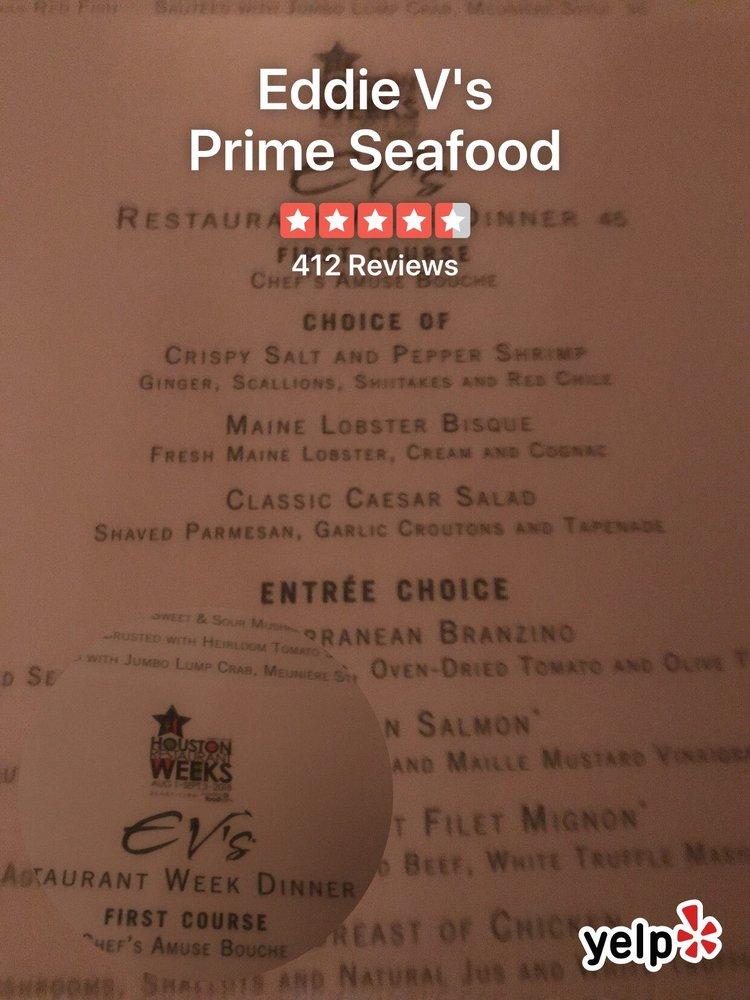 Menu at Eddie V's Prime Seafood steakhouse, Houston, Queensbury Ln #200
