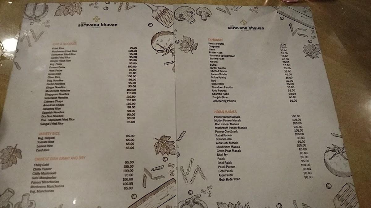 Menu at Hotel Saravana Bhavan Edappally, Kochi, Edappally - Pukkattupady Rd
