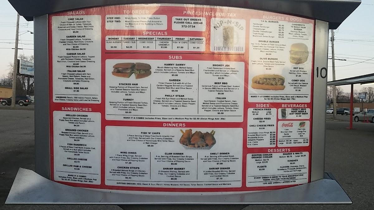 Menu at Nip N Sip Drive In restaurant, Lansing, N East St