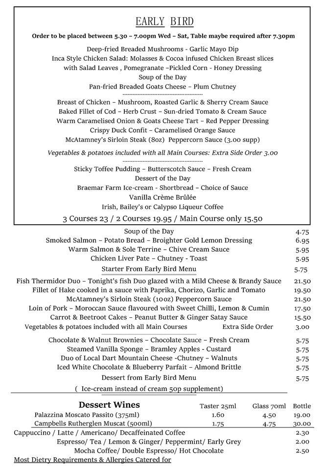 Menu at The Lime Tree Restaurant, Limavady, Limavady