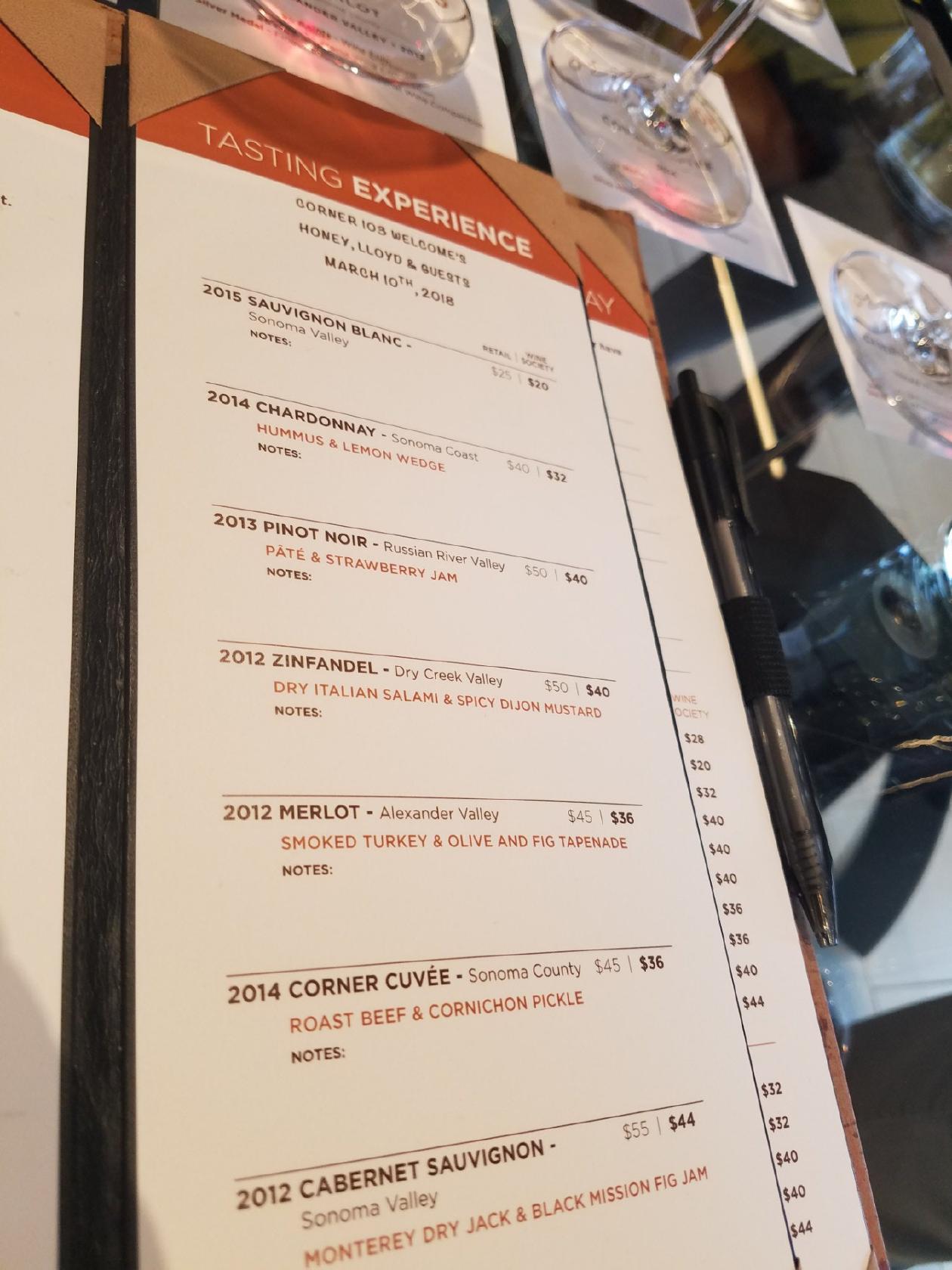 Menu at Corner 103 pub & bar, Sonoma
