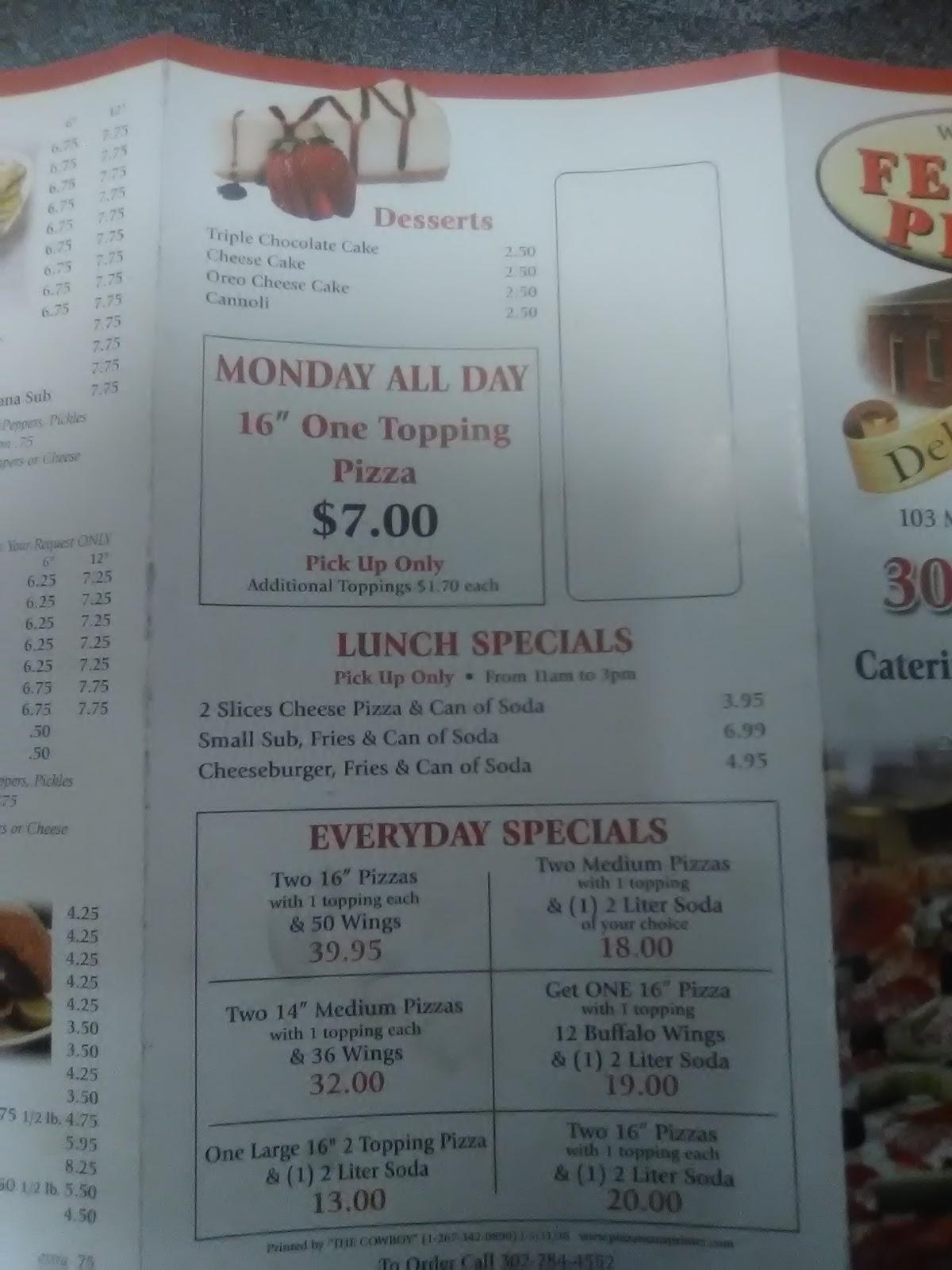 Menu at Felton Pizza pizzeria, Felton