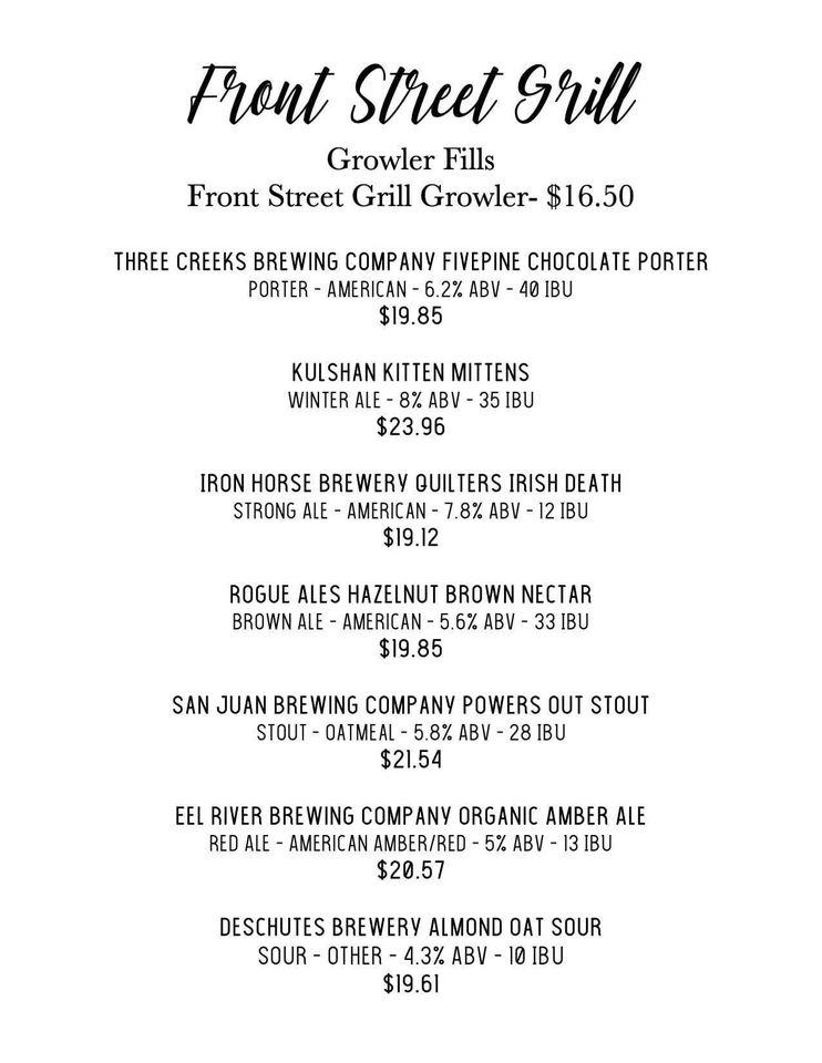 Menu at Front Street Grill steakhouse, Coupeville