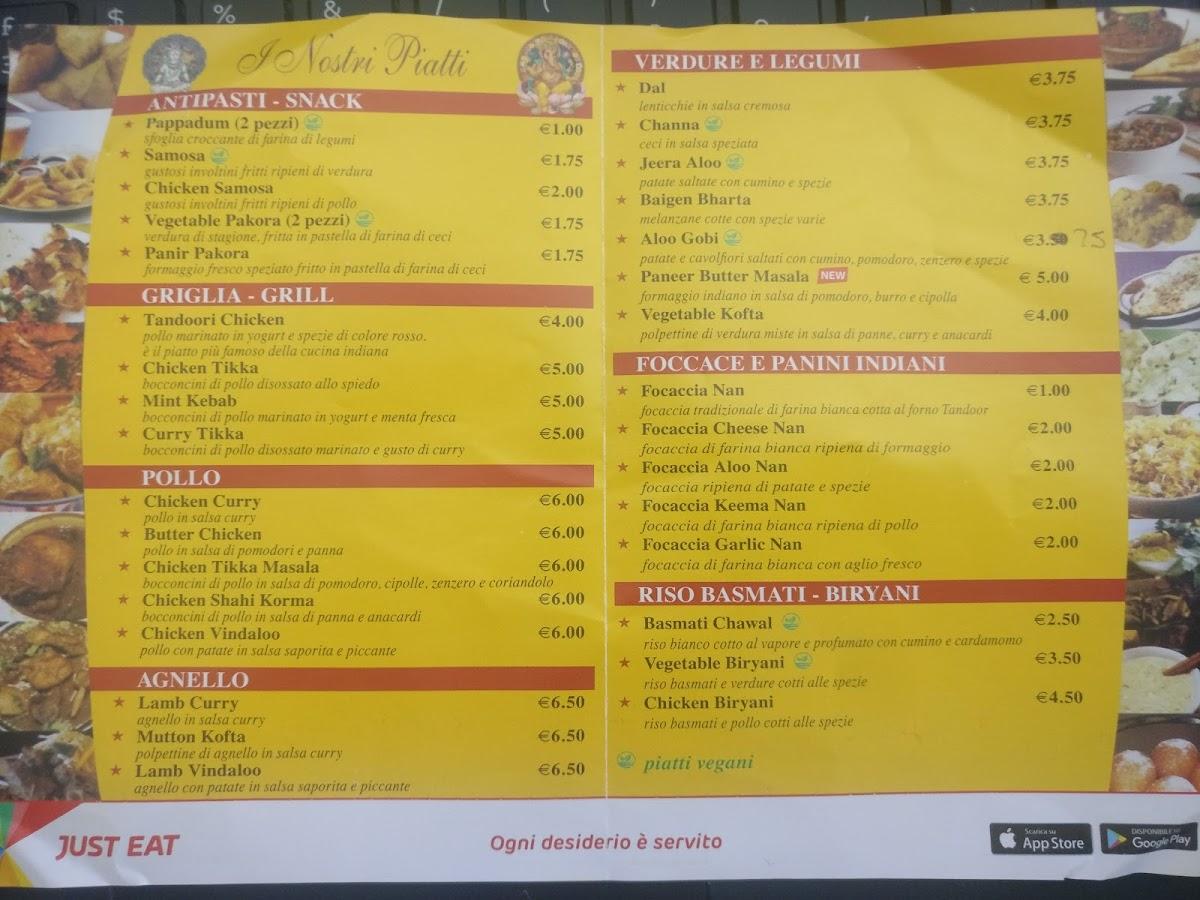 Menu da Namaste India ristorante, Torino