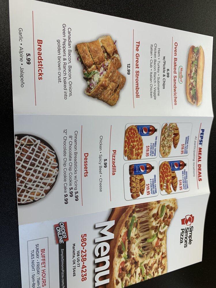 Menu at Simple Simon's Pizza pizzeria, Marietta