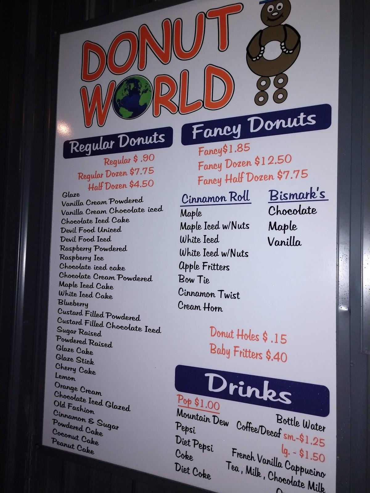Menu at Donut World restaurant, Lancaster