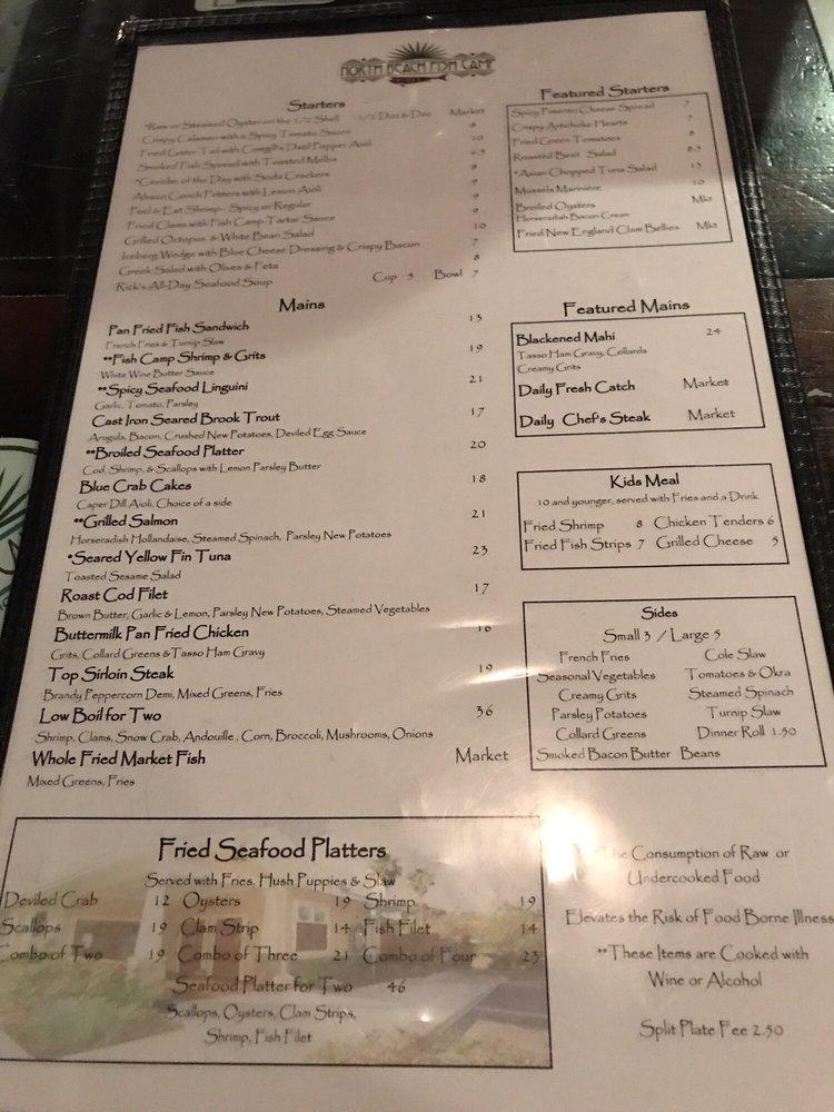 Menu at North Beach Fish Camp pub & bar, Neptune Beach