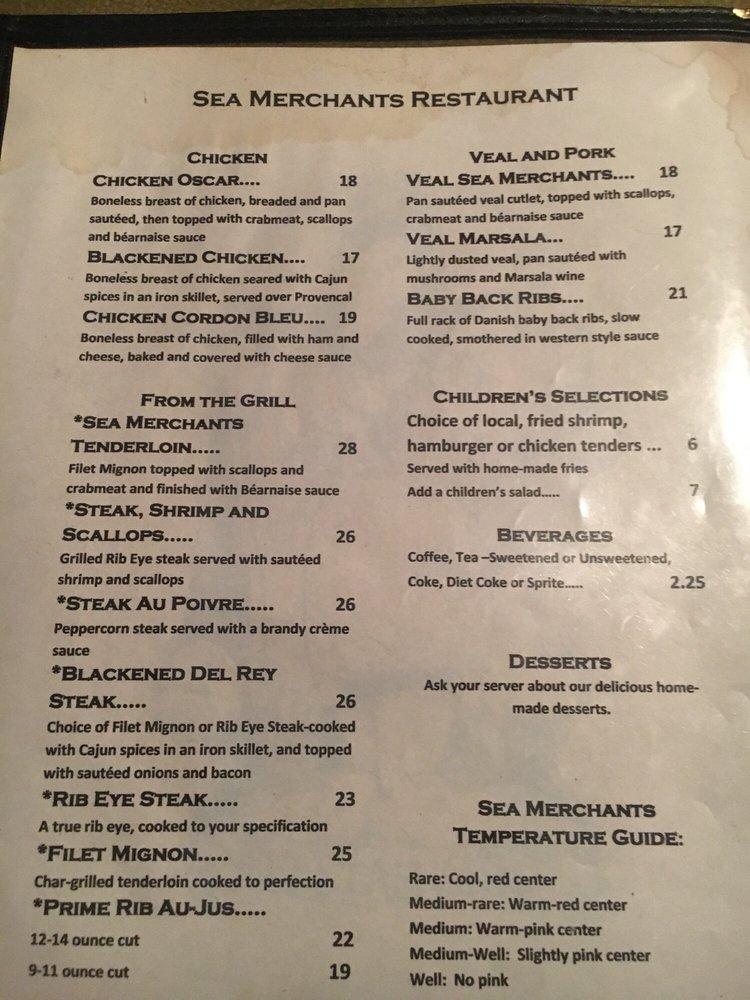 Menu at Sea Merchants Restaurant, North Myrtle Beach