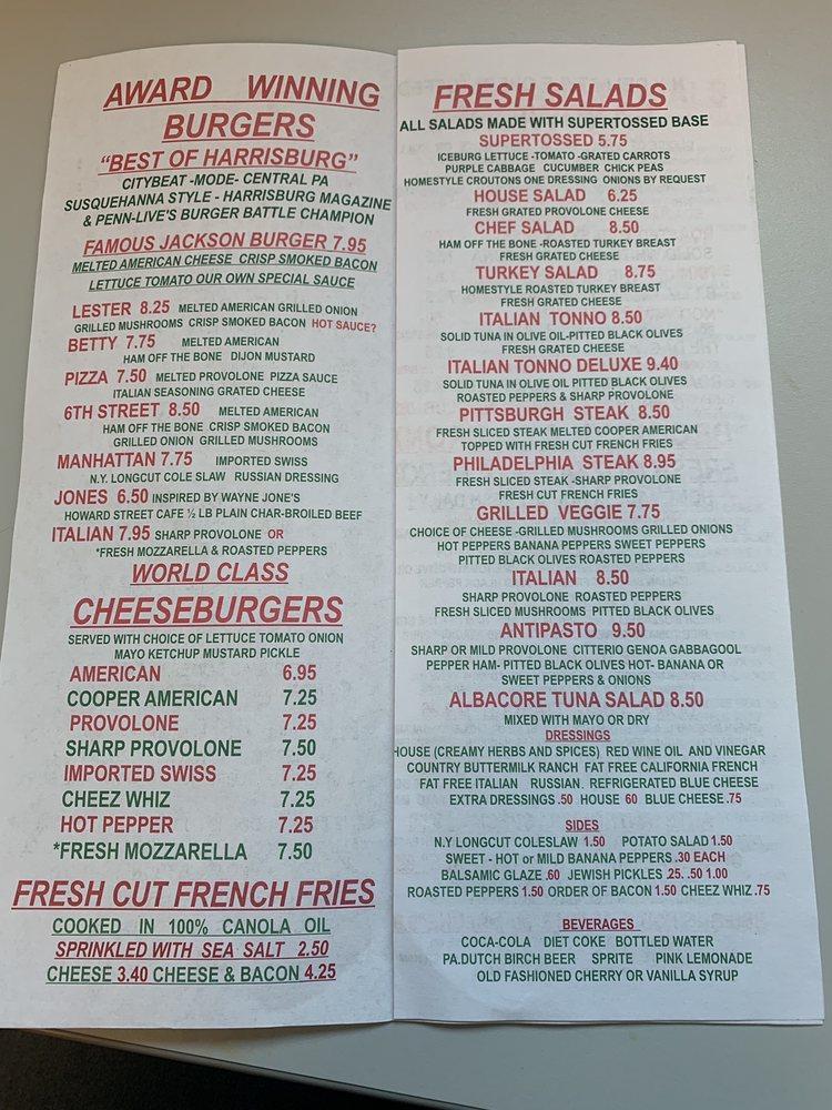 Menu at The Jackson House restaurant, Harrisburg