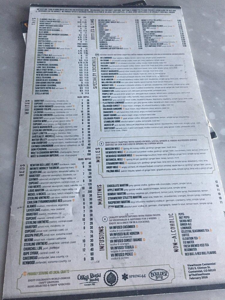 Menu at ViewHouse pub & bar, Centennial, S Clinton St