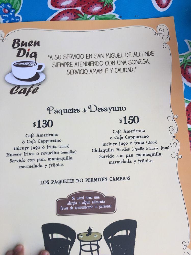 Menu at Cafe Buen Dia, San Miguel de Allende, Hidalgo 42