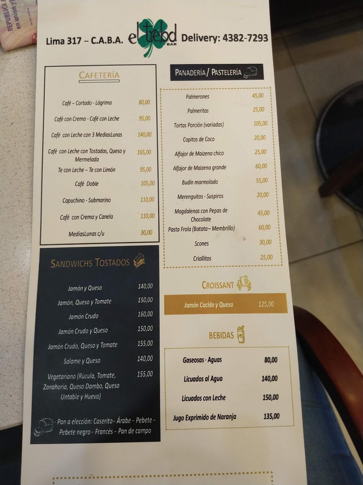 Carta del restaurante El Trébol, Buenos Aires, Lima 317