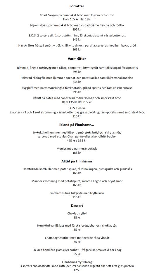 Menu at Finnhamns Arkipelag AB pub & bar, Finnhamn, Finnhamns brygga