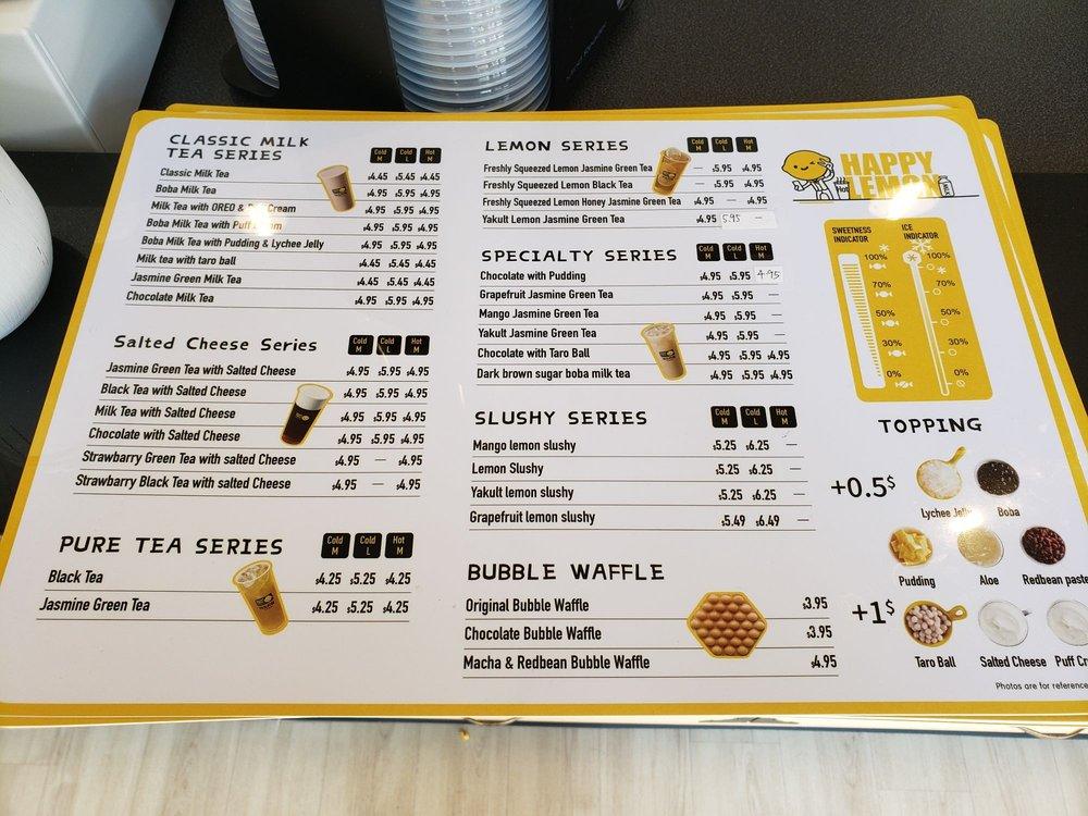 Menu at Happy Lemon restaurant, Portland, Southwest Bridgeport Road