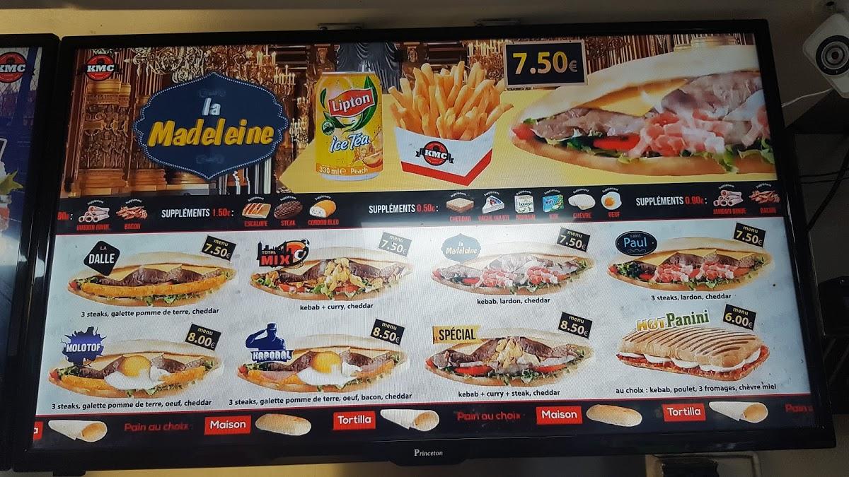 Menu at KMC restaurant, Auterive