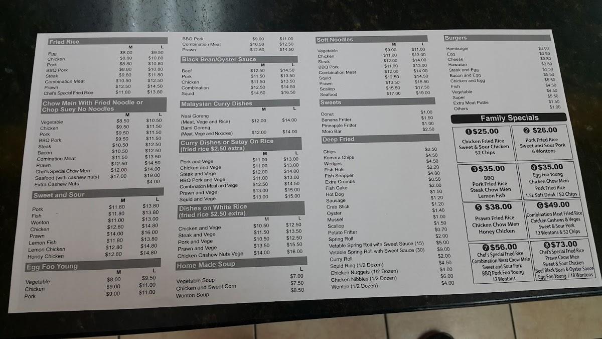 Menu at Magic Chef Takeaway fast food, Auckland