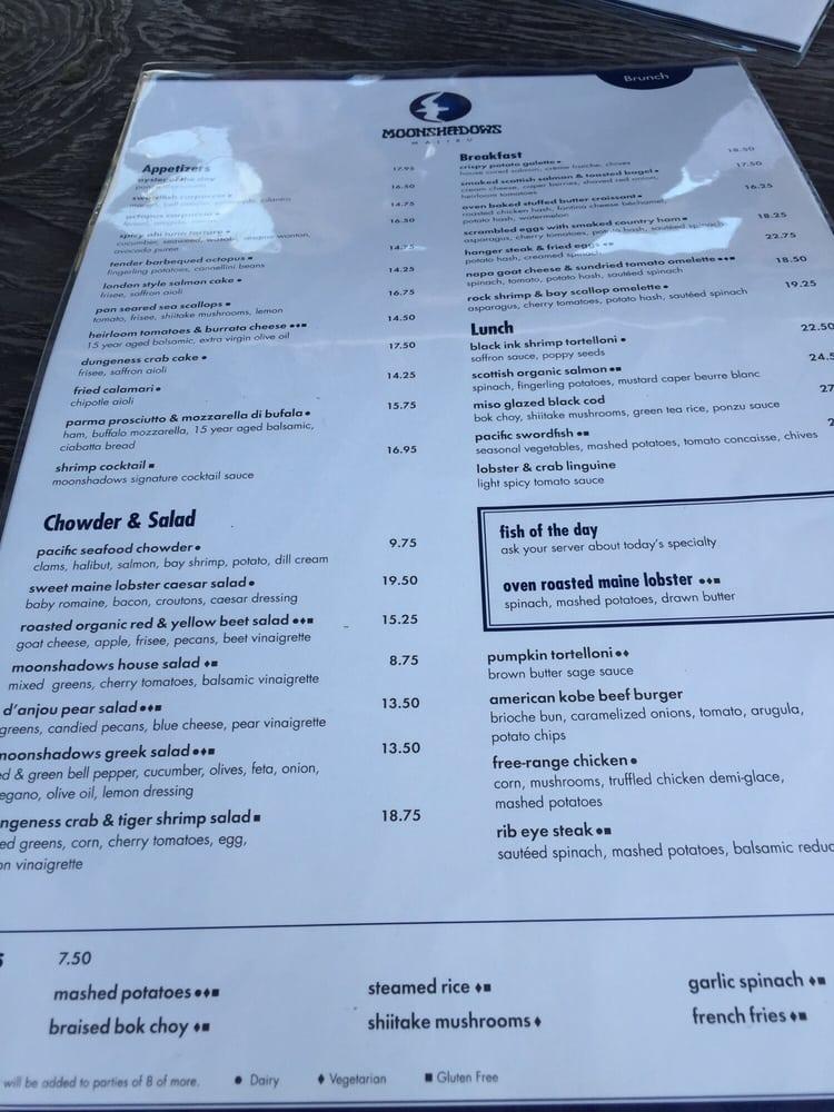 Menu at Moonshadows Malibu pub & bar, Malibu