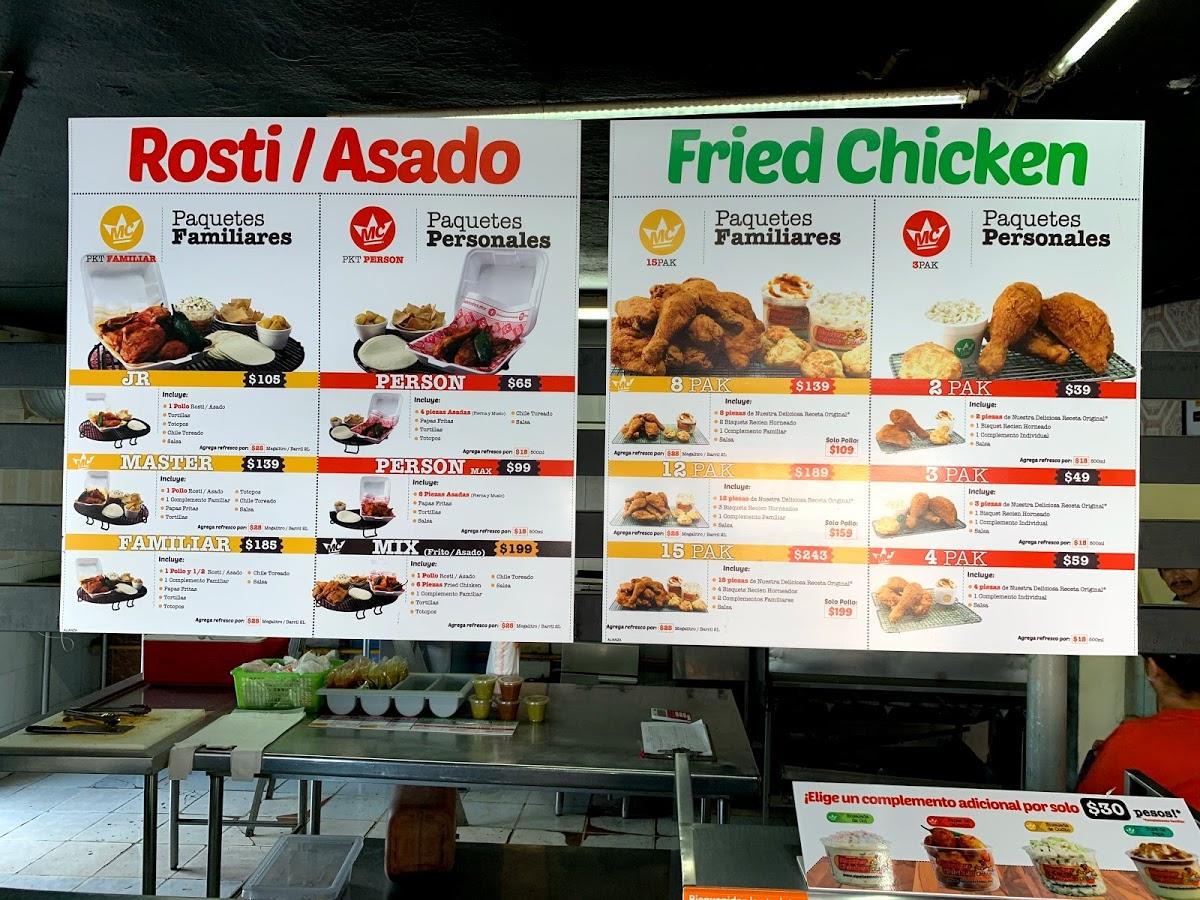 Menu at Mr Pollos restaurant, Monterrey