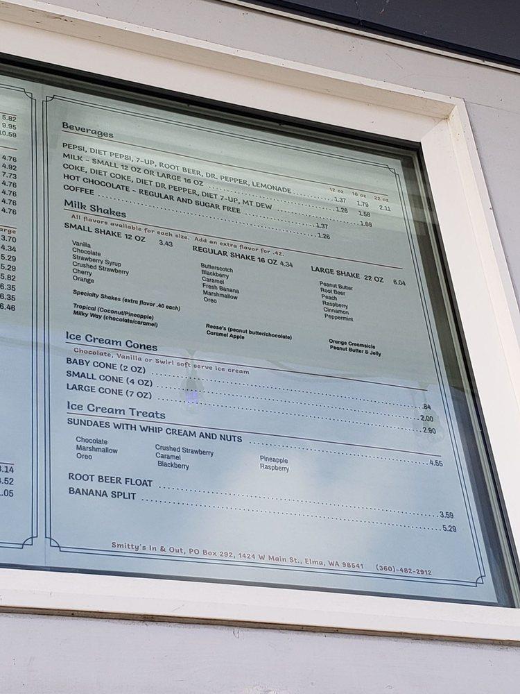 Menu at Smittys In & Out fast food, Elma
