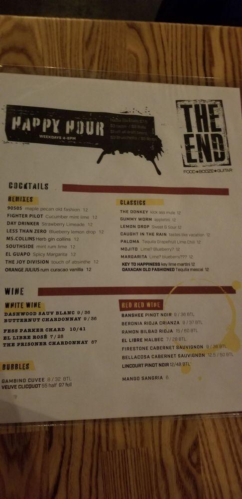 Menu at The End pub & bar, Torrance