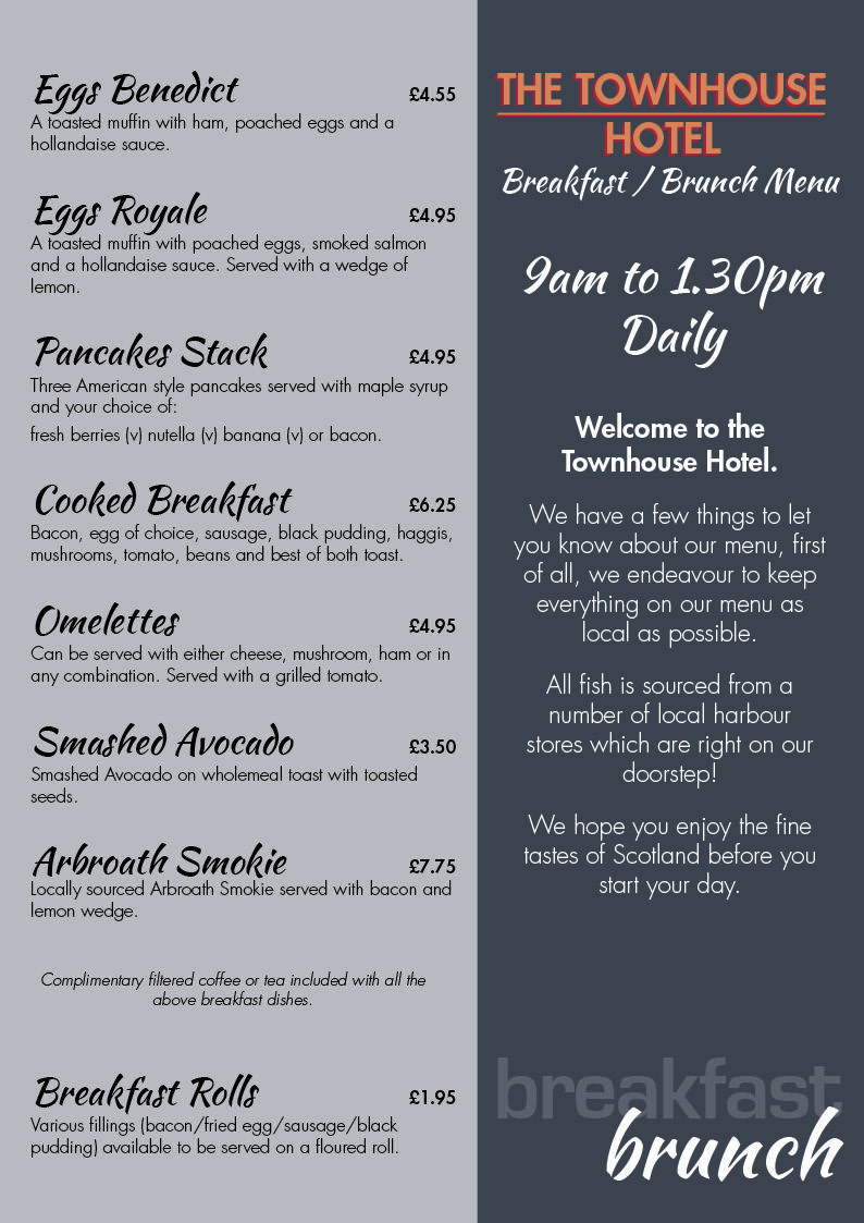 Menu at The Townhouse Hotel Arbroath pub & bar, Arbroath