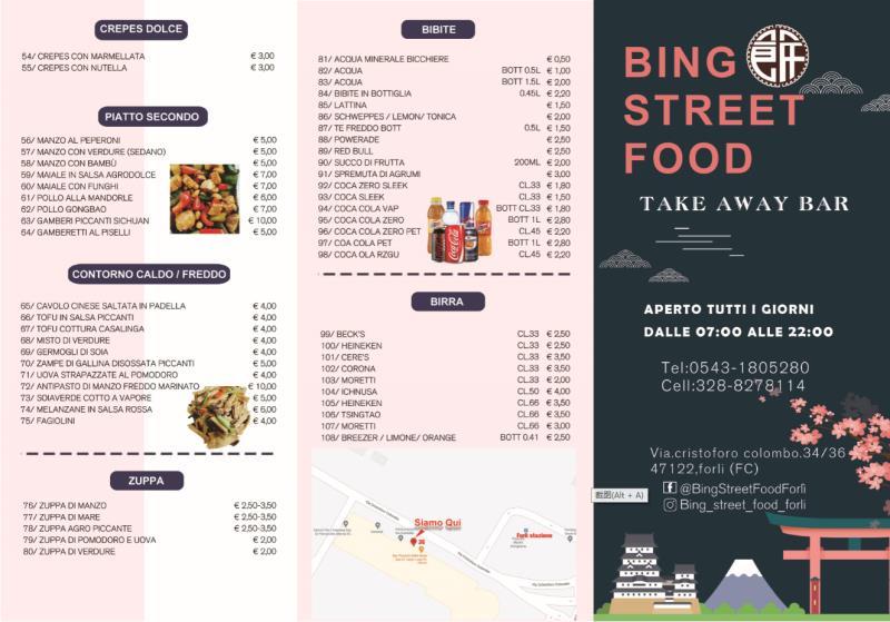 Menu da BING STREET FOOD TAKE AWAY BAR, Forli