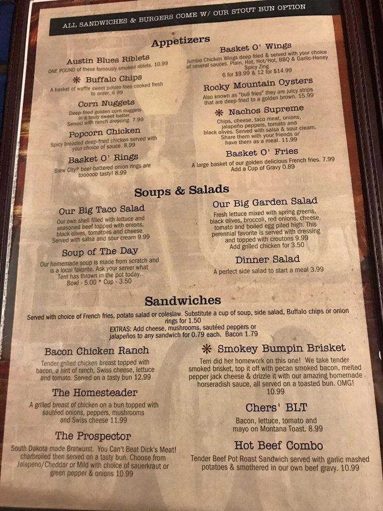 Menu at Bumpin Buffalo Bar and Grill, Hill City