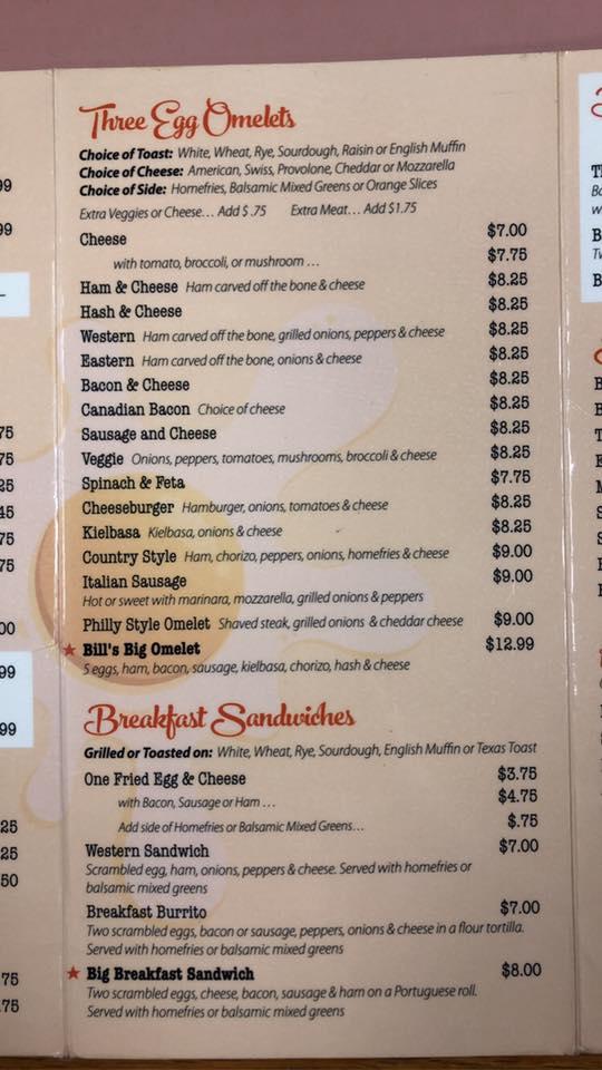 Menu at Evan's Egg House restaurant, Ludlow