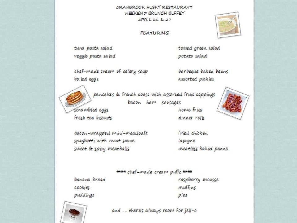 Menu at HUSKY restaurant, Cranbrook
