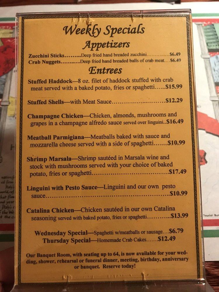 Menu at The Original Italian Pizza & Restaurant, Shamokin