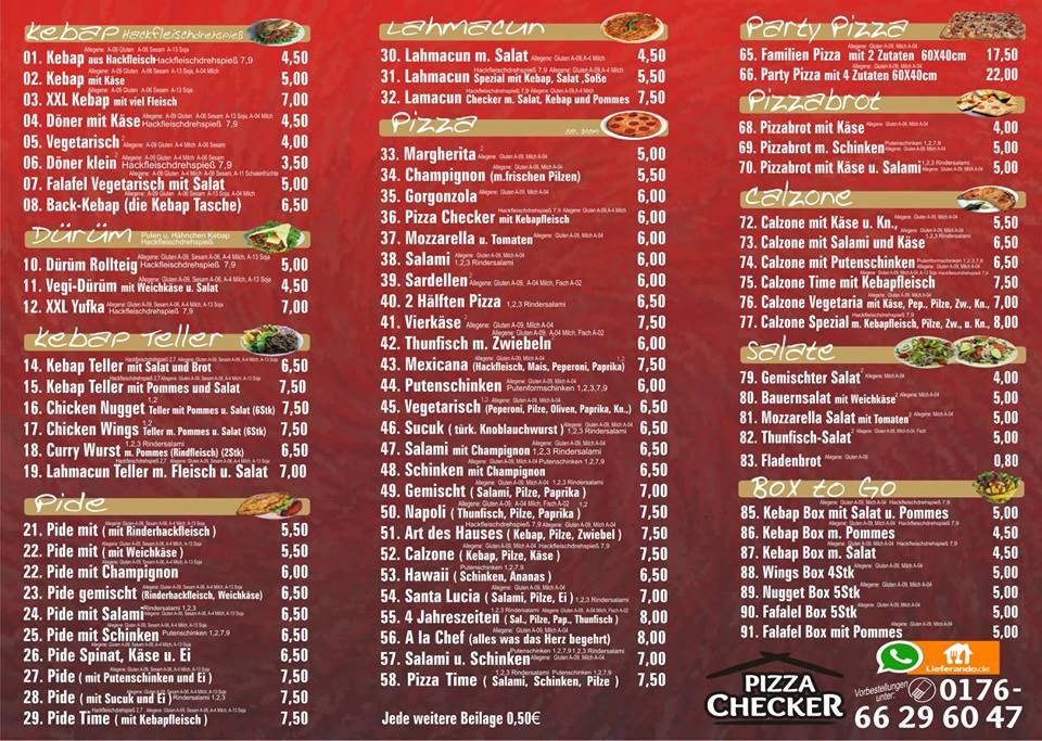 Speisekarte von Pizza-Checker, Konstanz
