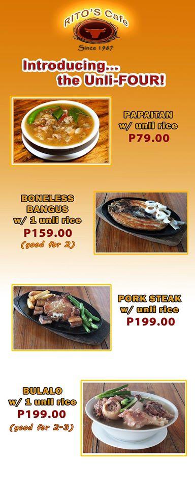Menu at Rito’s Steakhouse and Restaurant, Baguio