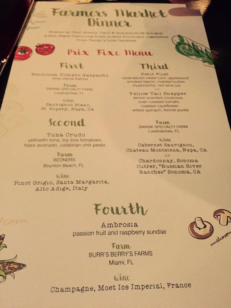 Menu at Tanzy restaurant, Boca Raton