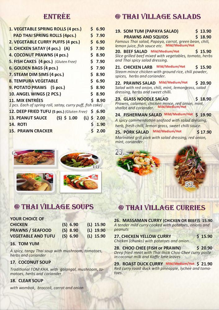 Menu at @Thai Village, East Brisbane