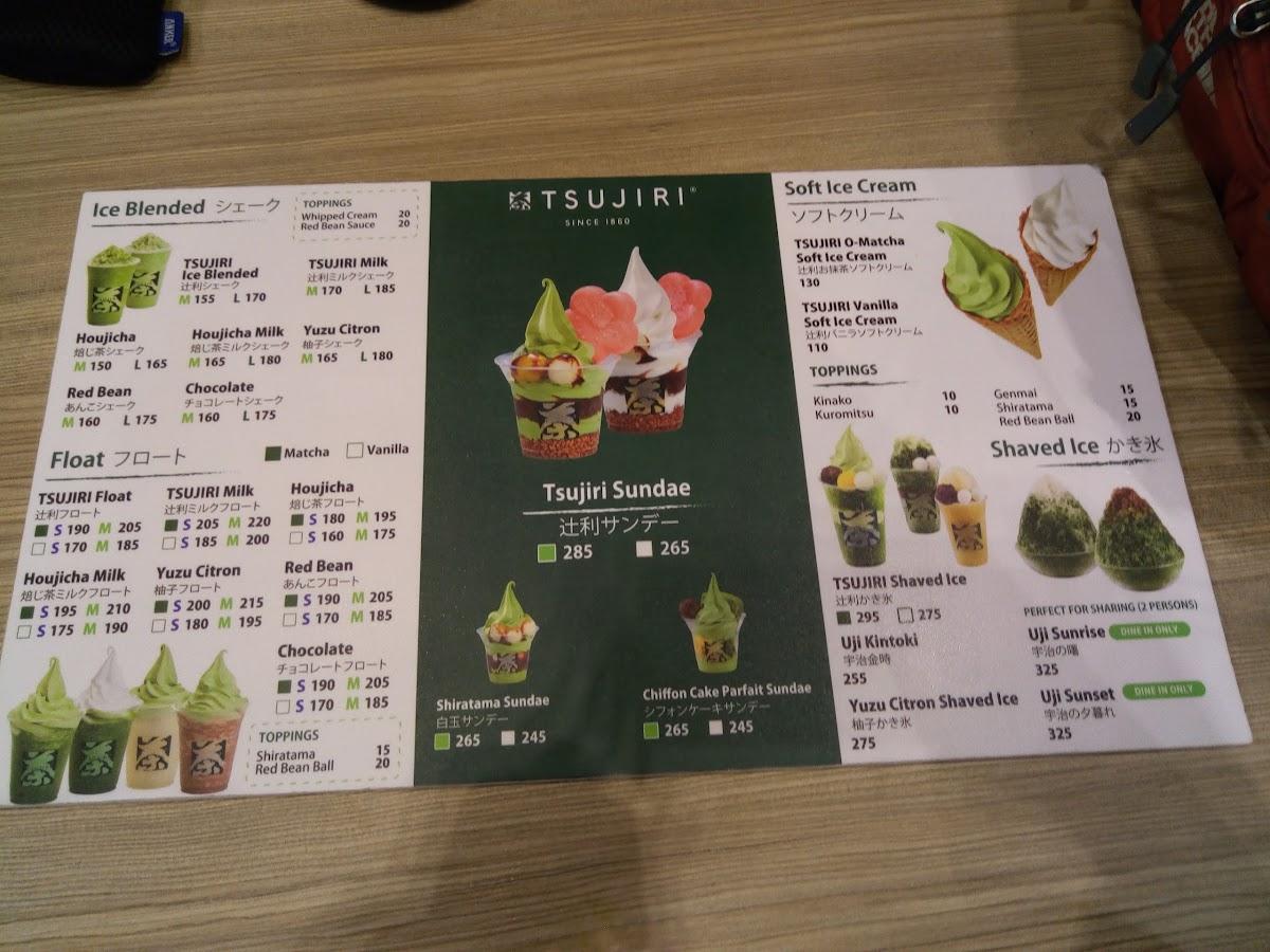 Menu at Tsujiri cafe, Pasay, Tsujiri
