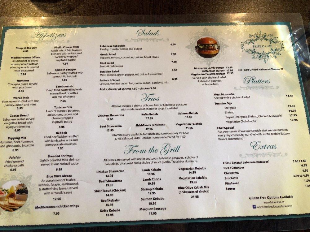 Menu at Blue Olive restaurant, Dieppe