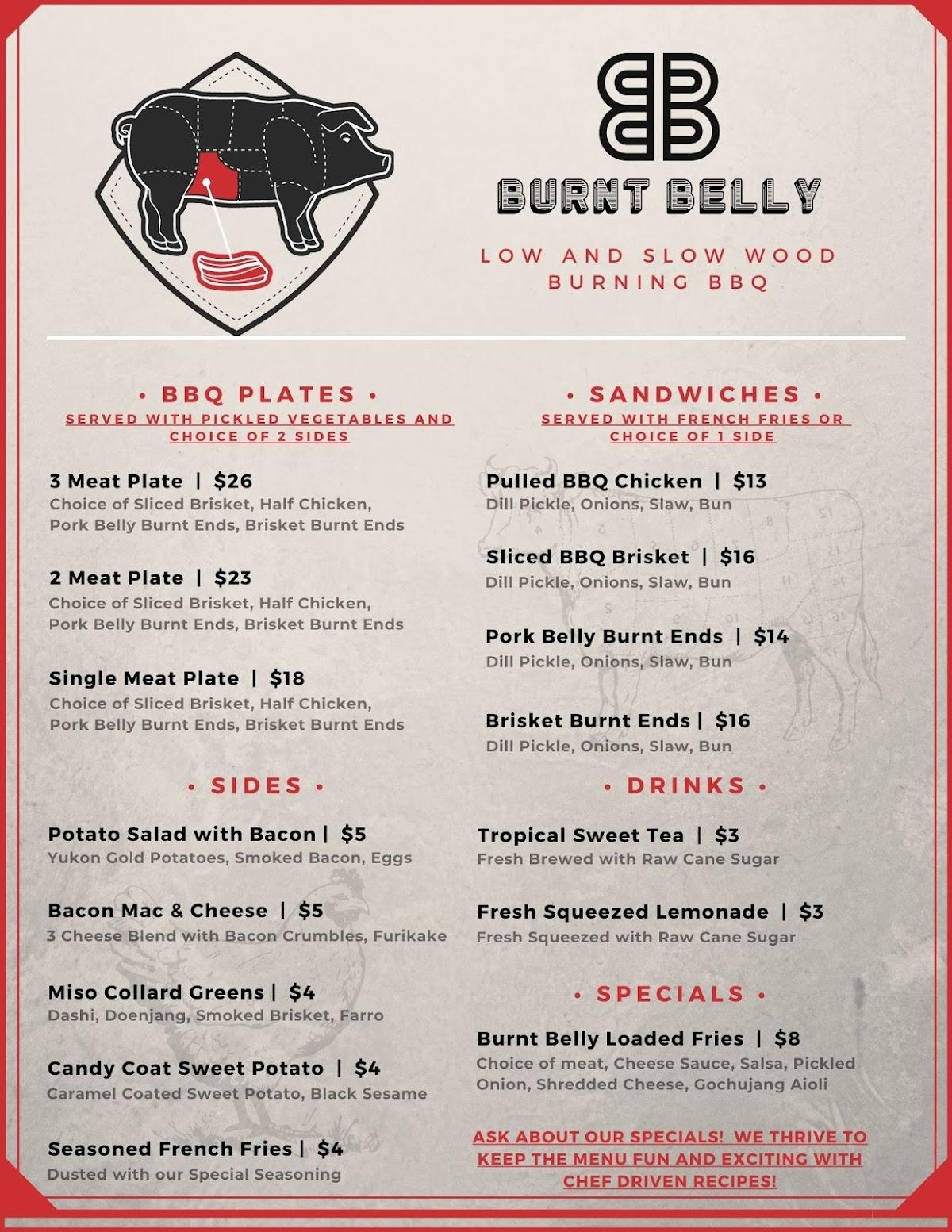 Menu at Burnt Belly BBQ, Alhambra, S Fremont Ave