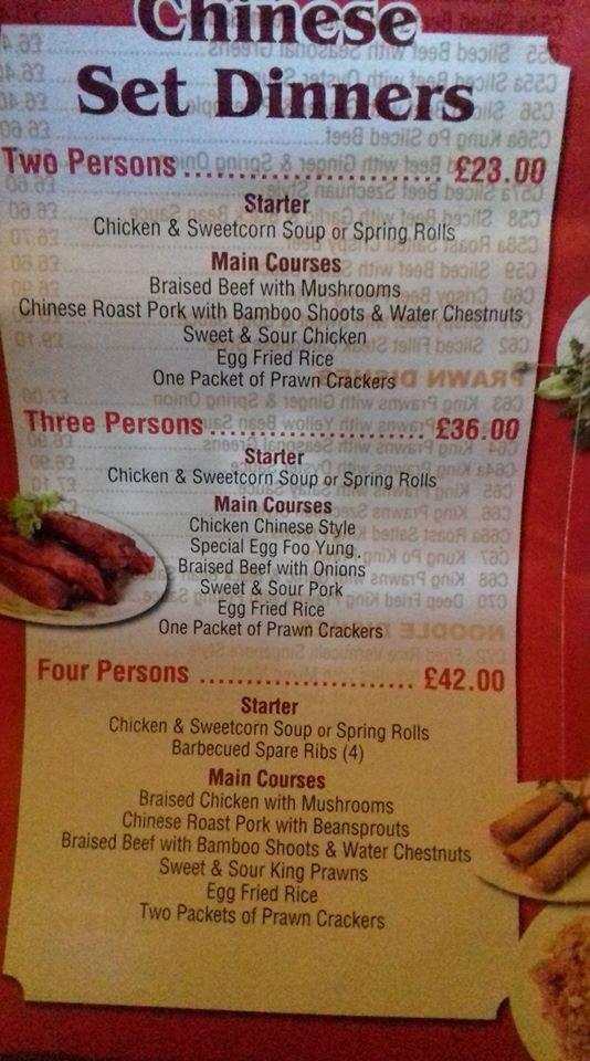 Menu at China Town restaurant, Tenby