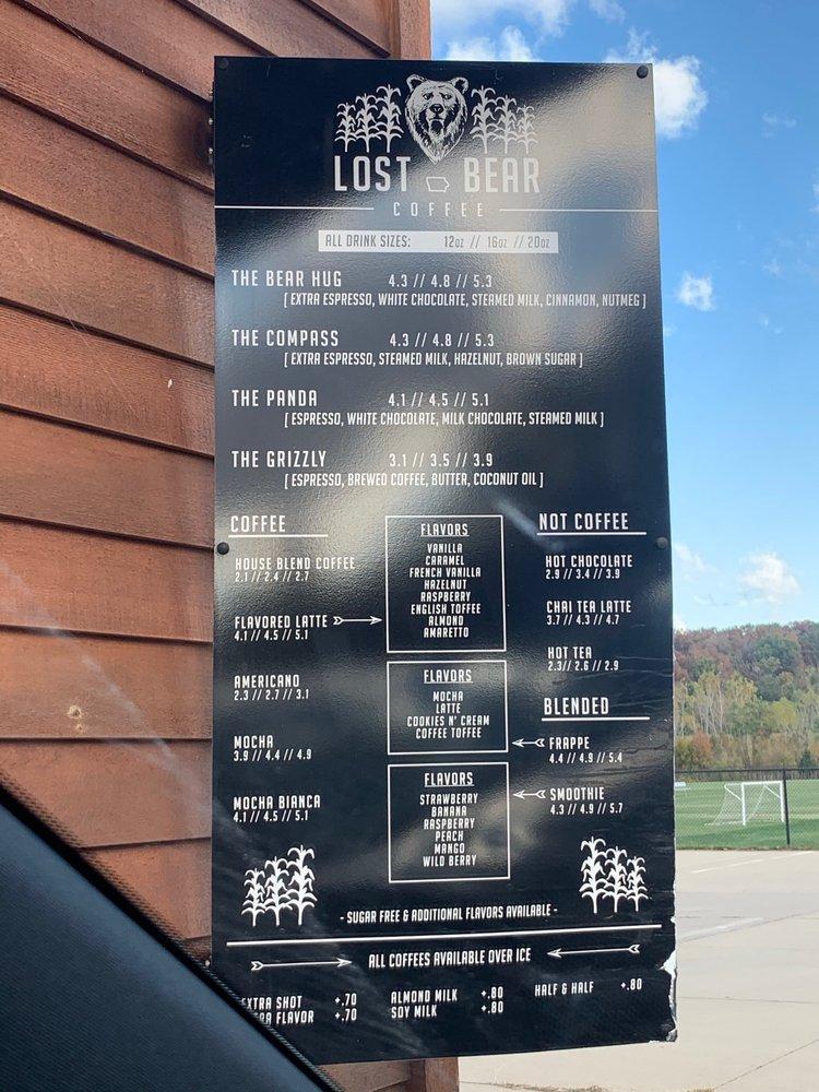 Menu at Lost Bear Coffee, Fort Madison