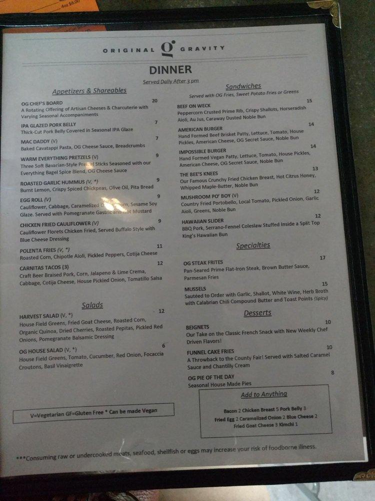 Menu at Original Gravity pub & bar, Phoenix