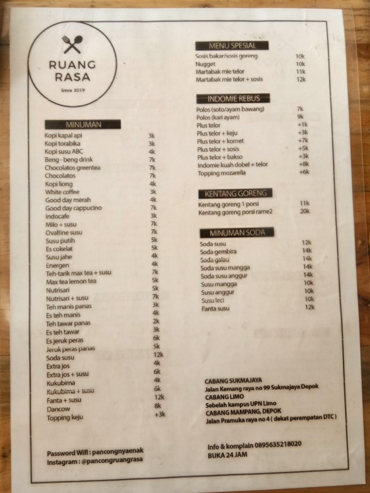Menu at Pancong Ruang Rasa Limo cafe, Depok