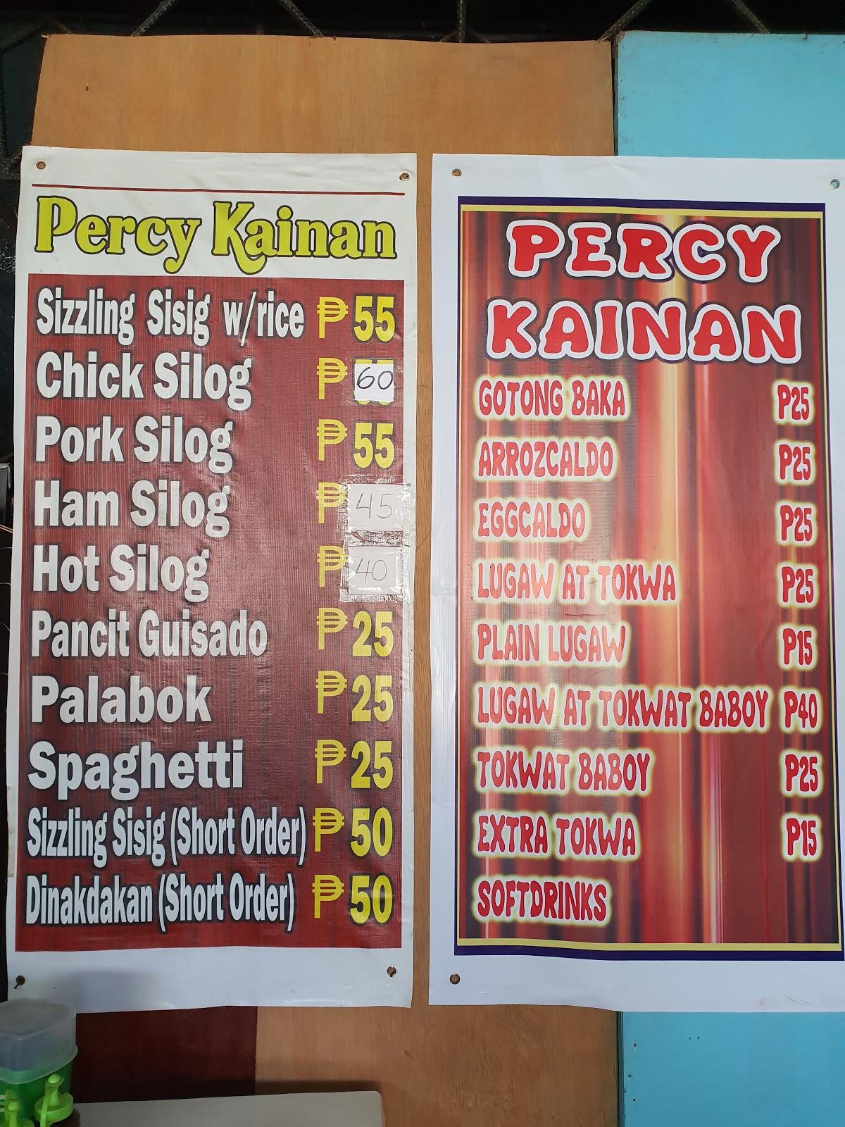 Menu at Percy Kainan restaurant, Jaen