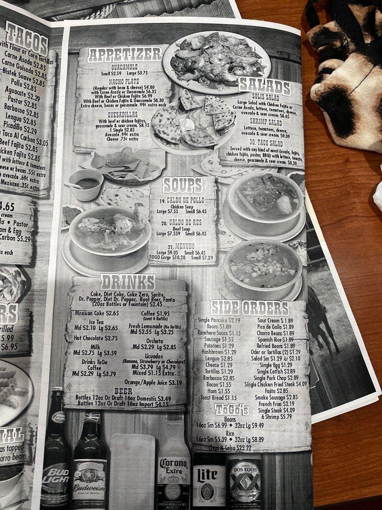 Menu at Hermanos Solis Restaurant #1, Corpus Christi, Baldwin Blvd
