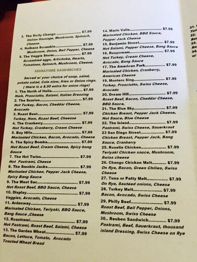 Menu at Serrano's Cafe, West Sacramento